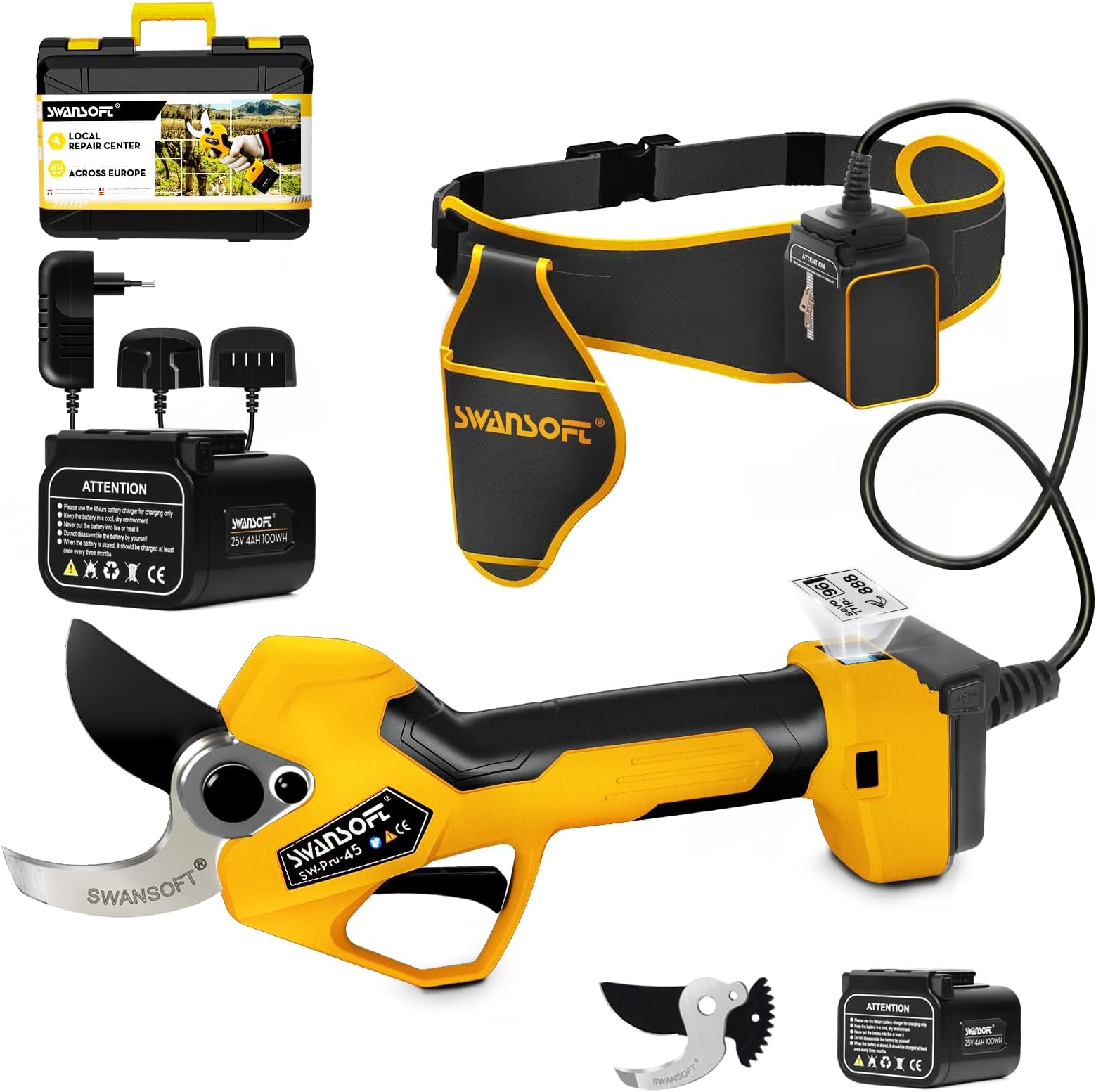 SWANSOFT PRU45 Electric Pruning Shears Akku Astschere, 45mm 25V1150W ...