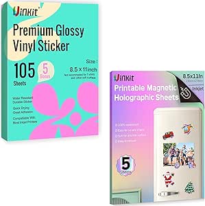 Amazon.com : Uinkit 105 Sheets Premium Printable Vinyl Sticker Paper for Inkjet Printer Cricut ...