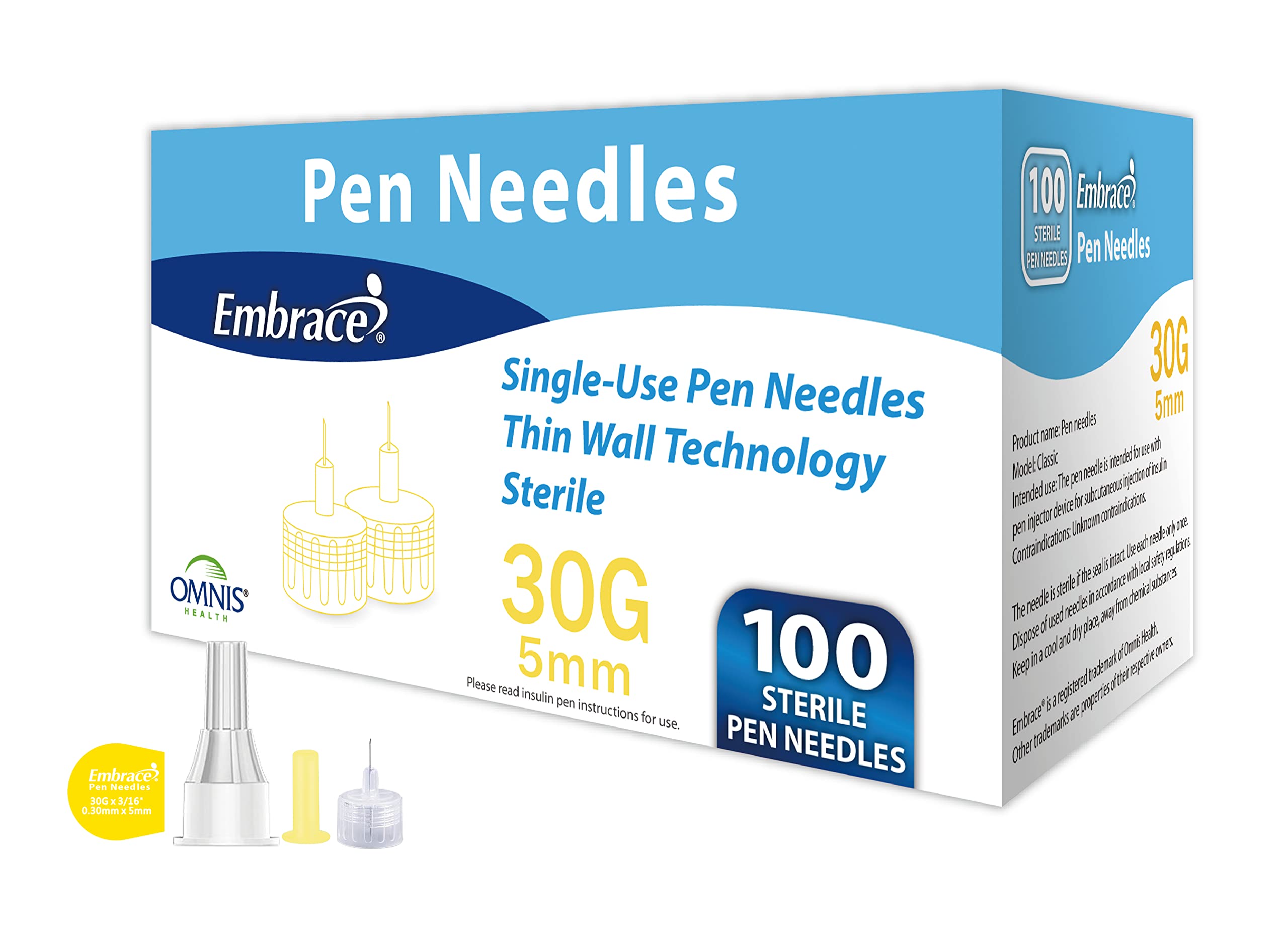 Amazon.com: Embrace Insulin Pen Needles (30G 5mm) : Health & Household