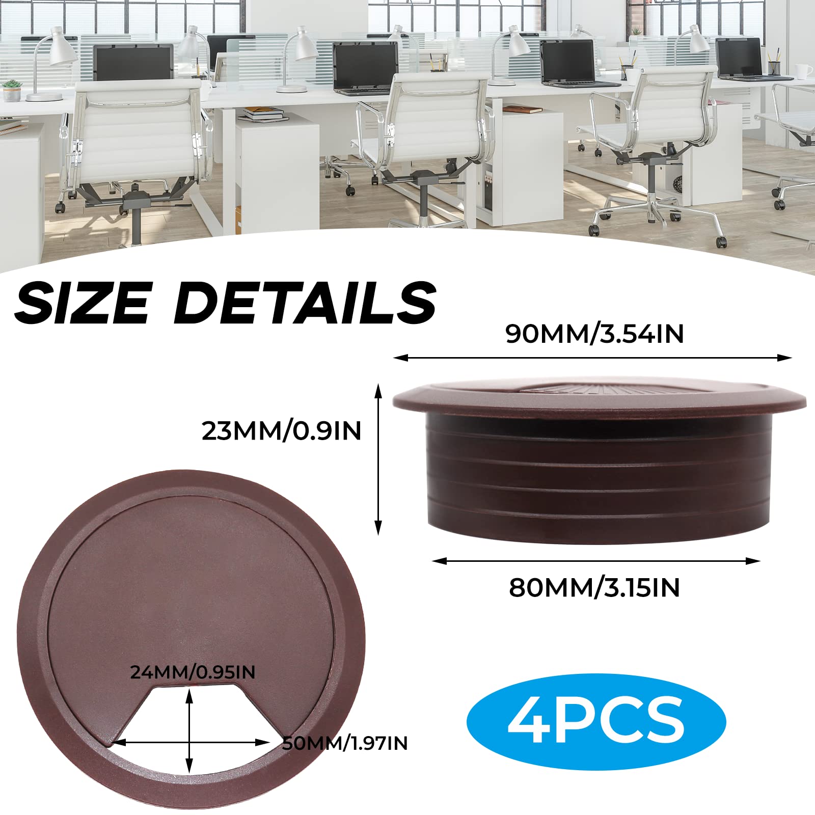 80mm(3.15 inch) Desk Cable Wire Grommet, 4Pcs Black Desk Grommet Cord ...