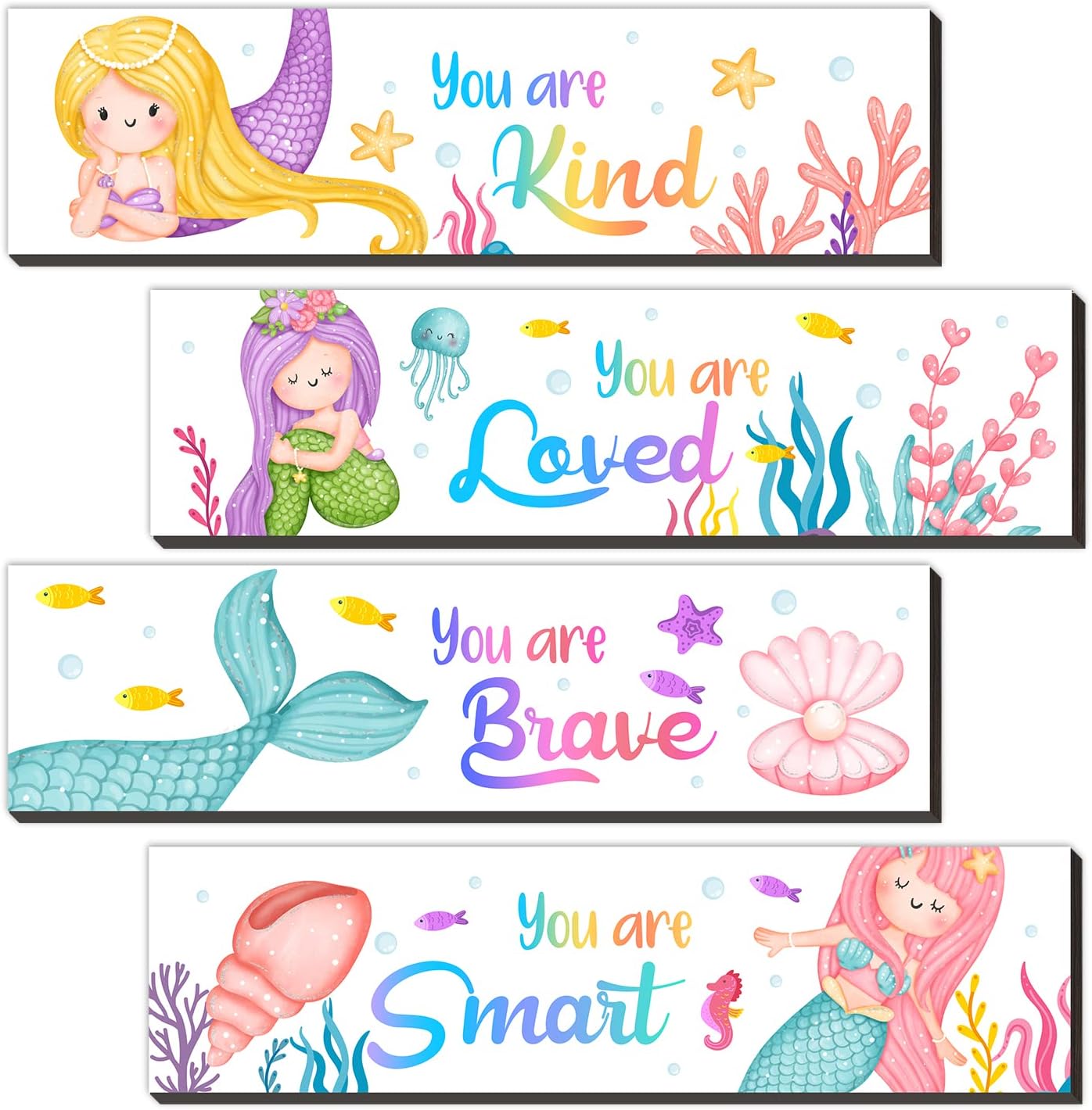 Amazon.com: 9 Pcs Watercolor Mermaid Wall Decor Inspirational Mermaid ...