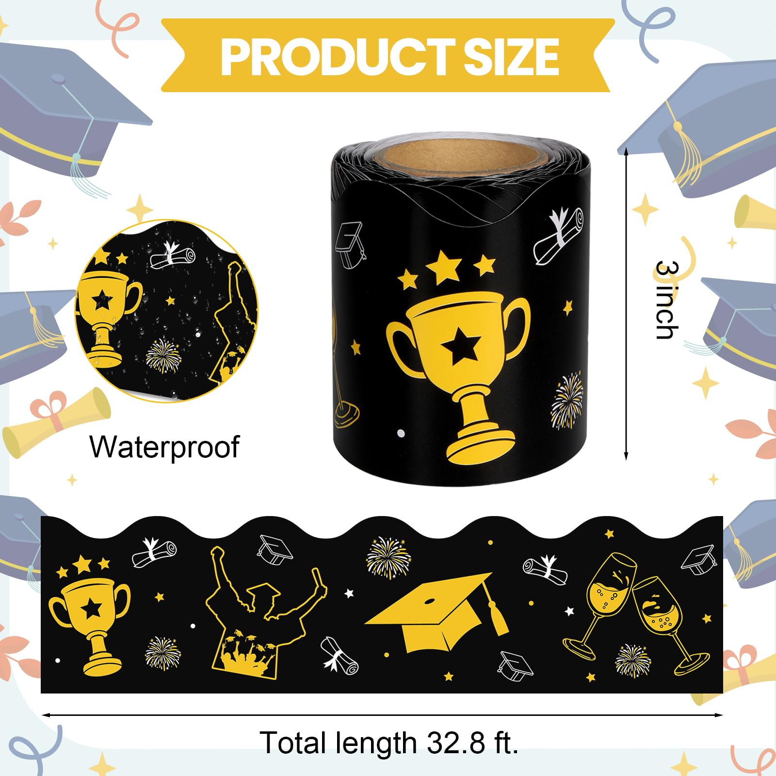 Snapklik.com : 32.8 Feet Graduation Bulletin Board Border, Black Gold ...