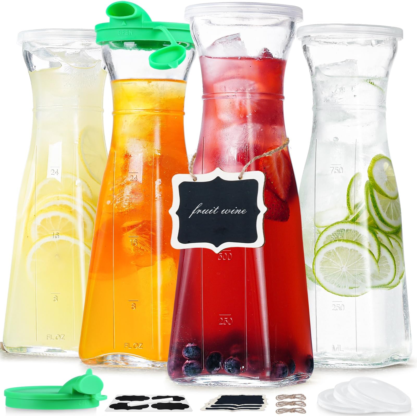 Amazon.com: 3-Piece Glass Carafe Set – 1 Liter Pitchers for Party – 10 ...