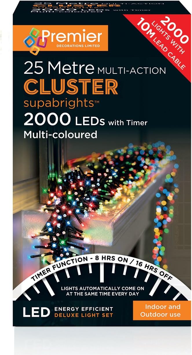 Premier Decorations - 2000 Multi Action Cluster LED Lights with Timer ...