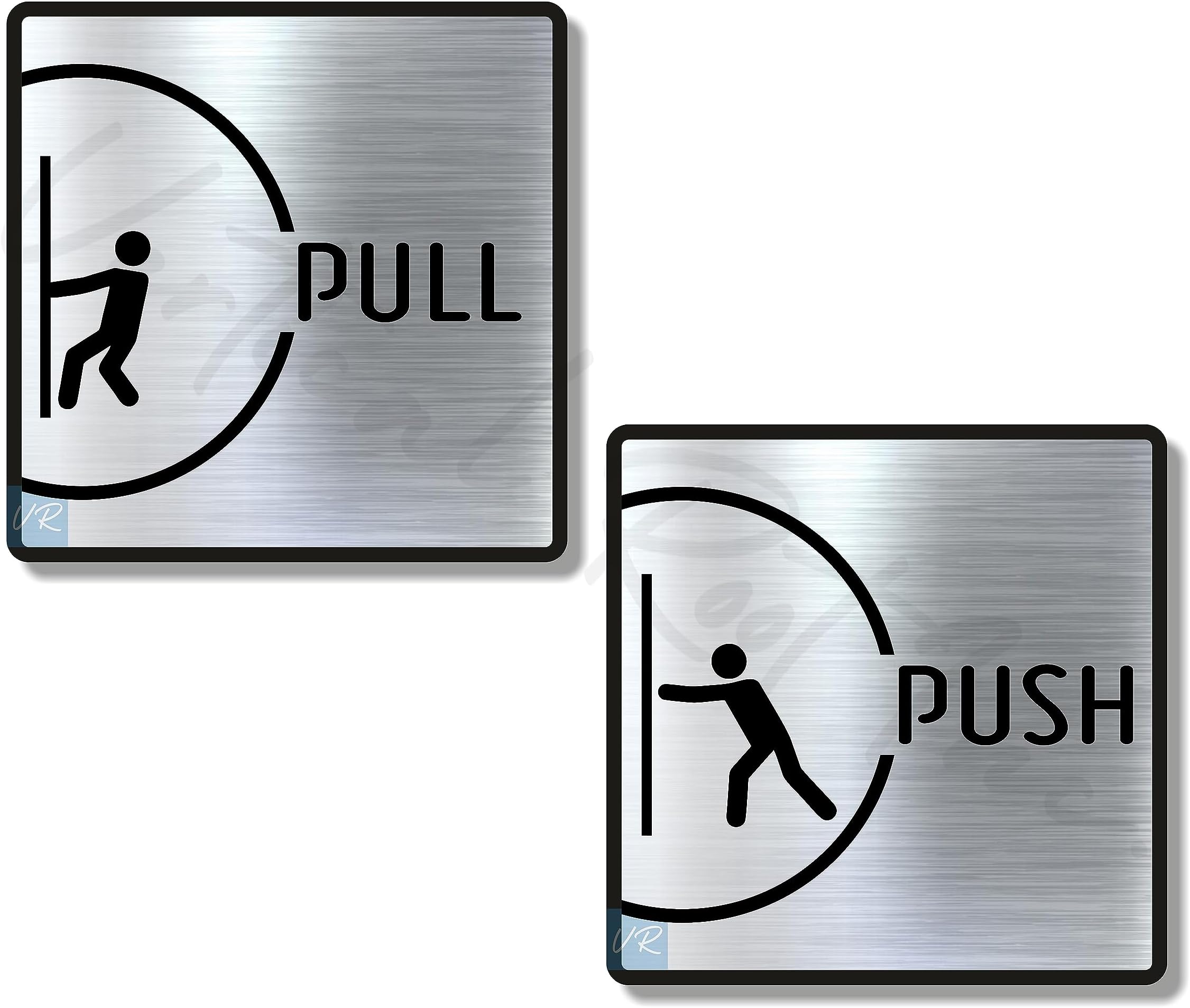 MKSIGN Push Pull ROUND Sign Stickers Self Adhesive Stainless Steel Push ...