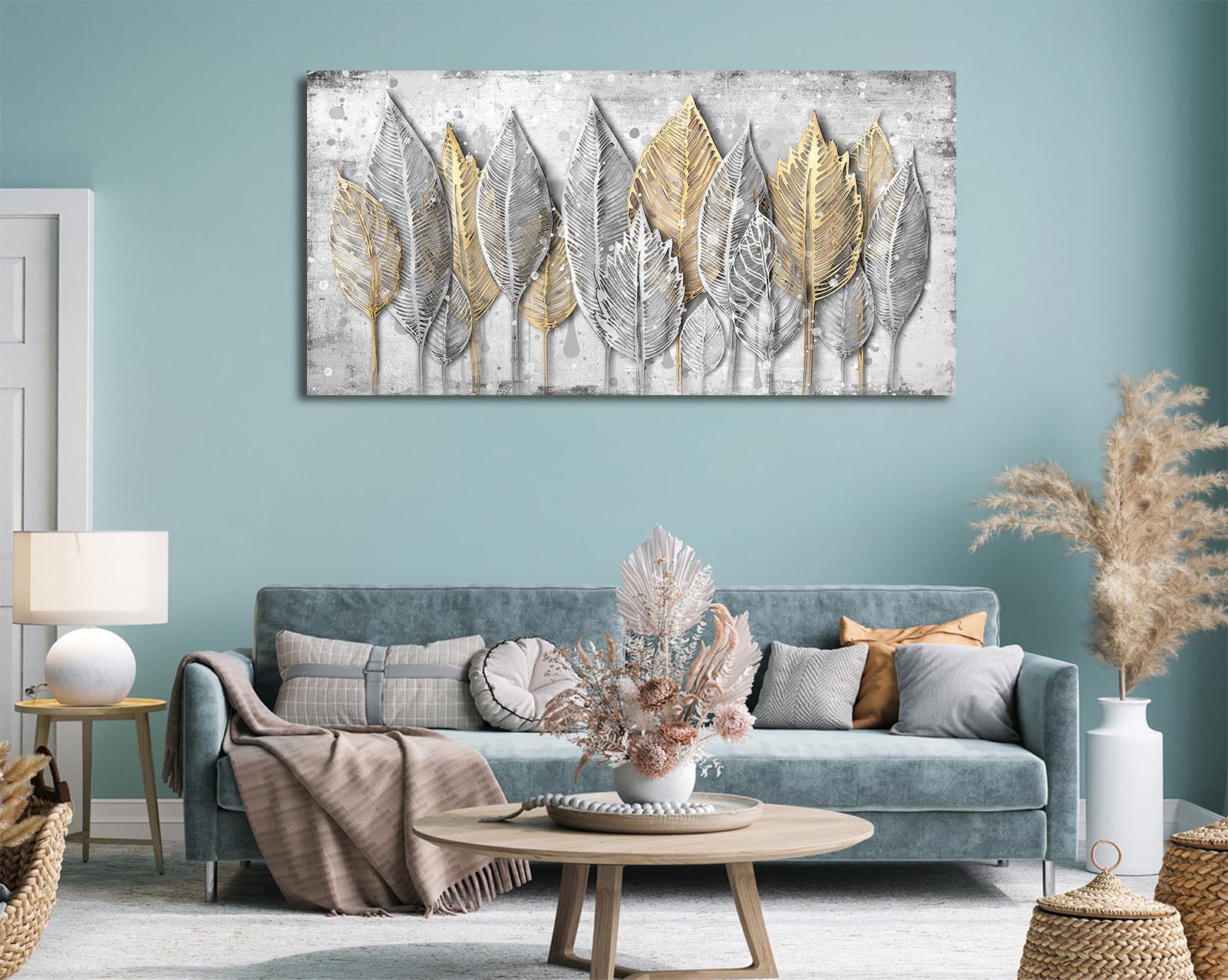 NINEASO Gold Silver Leaves Wall Art - Modern Aesthetic Pictures Wall ...