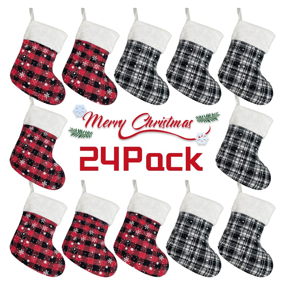 Amazon.com: GlyinnHe 24Pack Mini Christmas Stockings, 7 Inch Buffalo ...