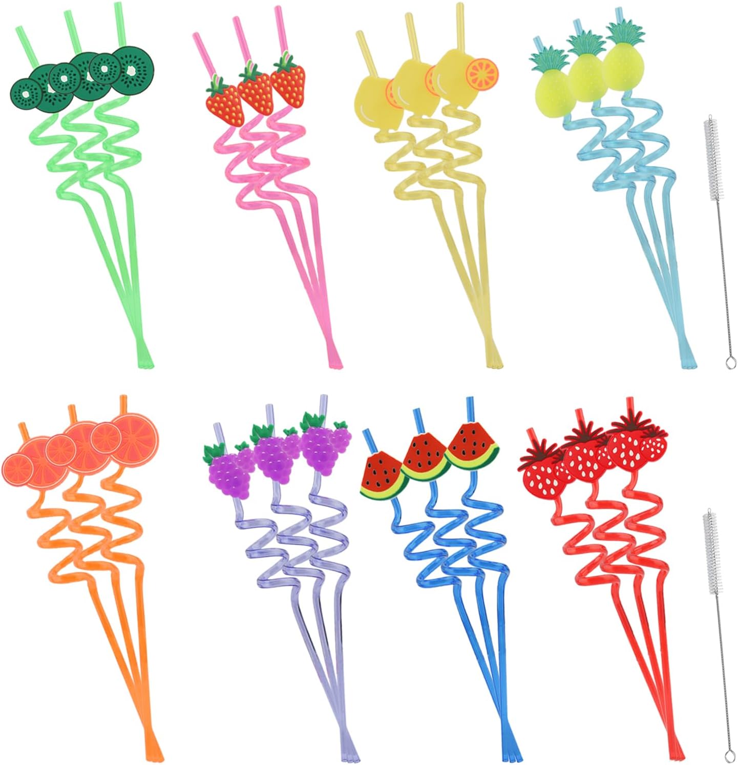 Amazon.com: 24 Pcs Reusable Fruit Theme Straws with 2 Pcs Cleaning ...