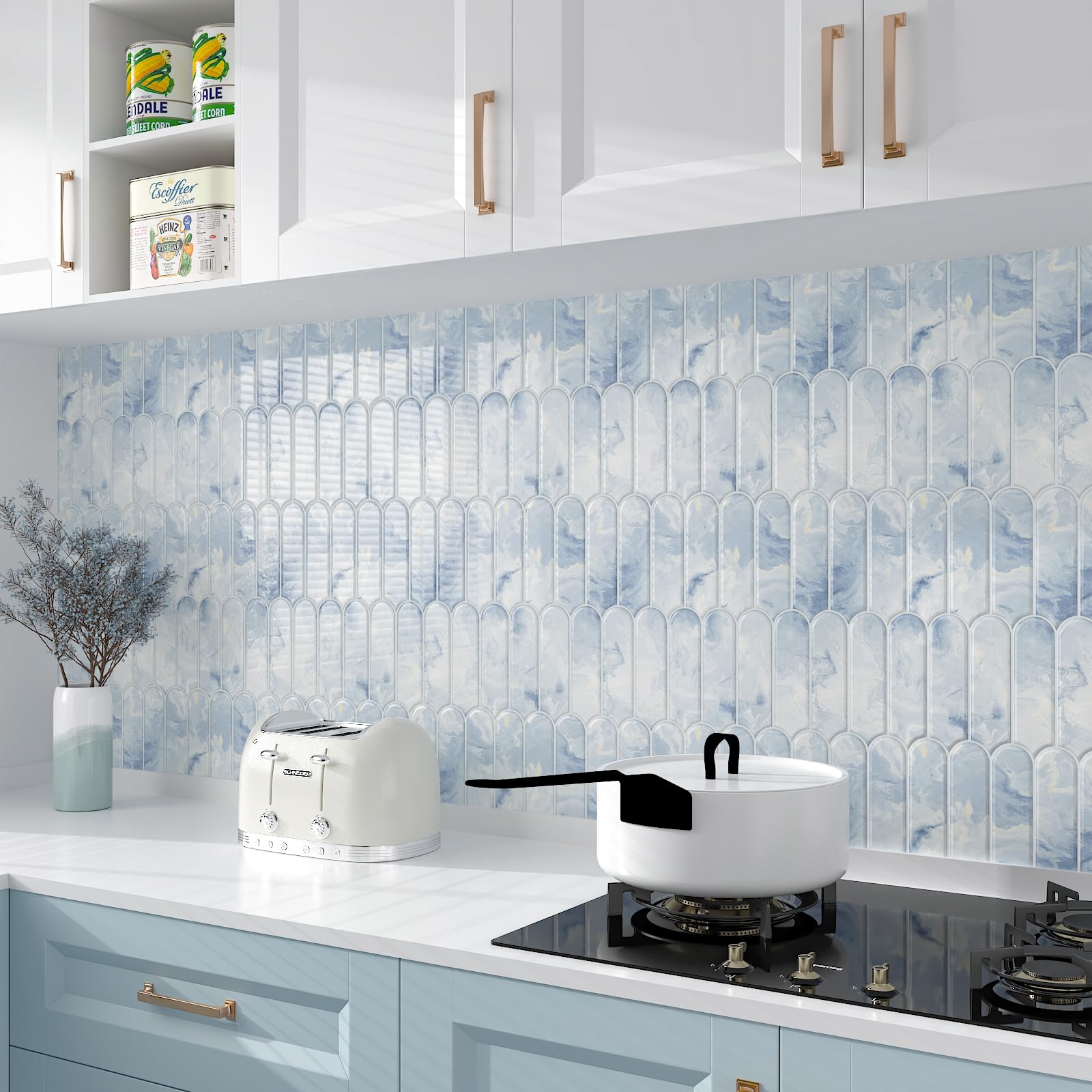 CHIHUT 12’’x12’’ Blue Peel and Stick Tile 6 Sheets Kitchen Bathroom ...