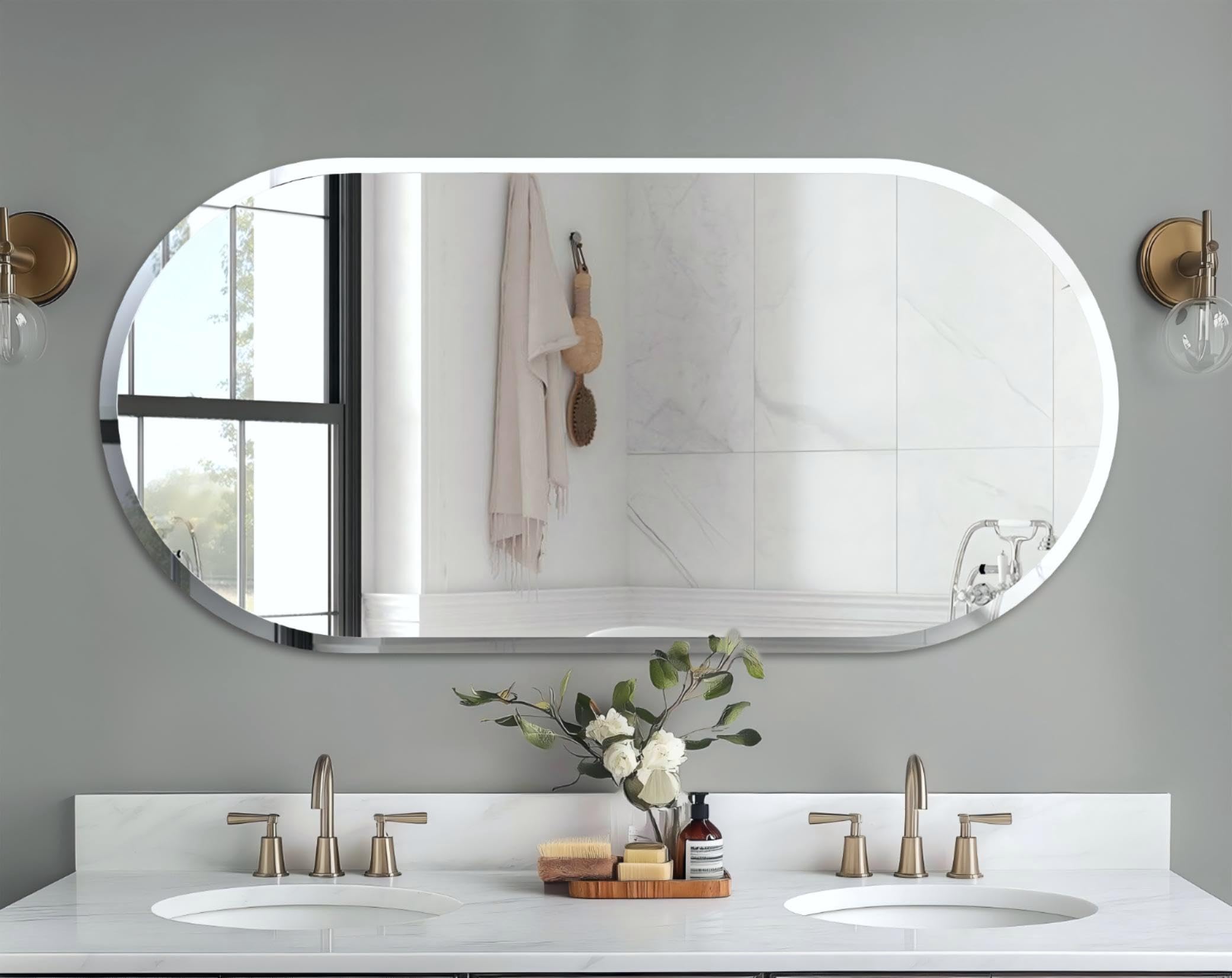 Artloge Frameless Oblong Wall Mirror: Decorative Oval Mirrored Glass ...