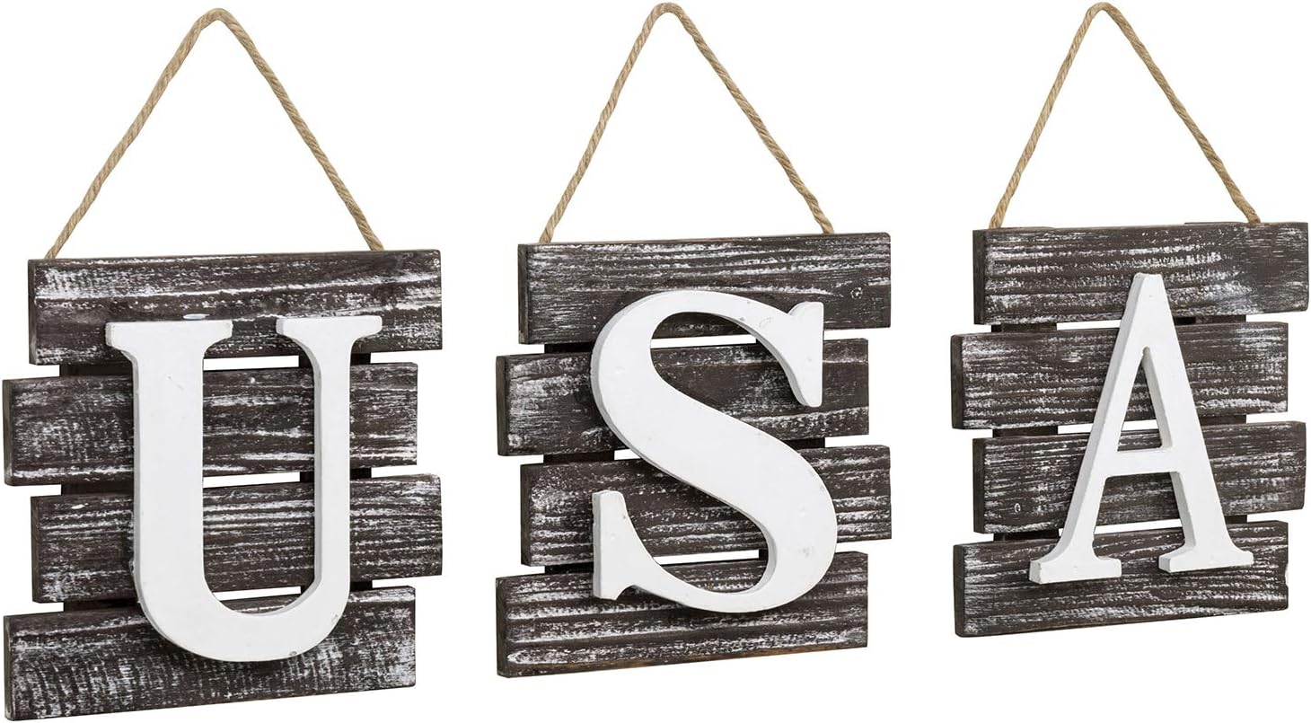 Amazon.com: MyGift Rustic Torched Wood USA Wall Sign, 3-Piece Patriotic ...
