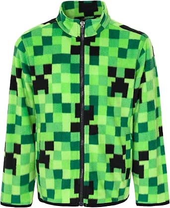 Amazon.com: Minecraft Creeper Fleece Zip Up Jacket Little Kid to Big ...