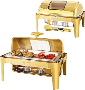 Amazon.com: Roomark 9QT Roll Top Chafing Dish Buffet Set, Rectangular Stainless Steel Buffet ...