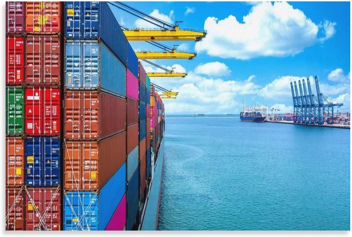 Amazon.com: Container Ship Canvas Or Poster Print Commercial Cargo Ship ...
