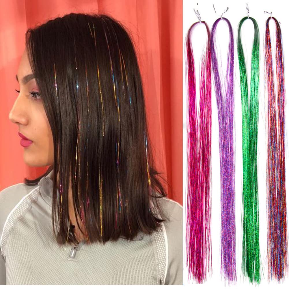 Amazon.com : 36" Hair Tinsel Sparkel Extension 500 Strands Highlights ...