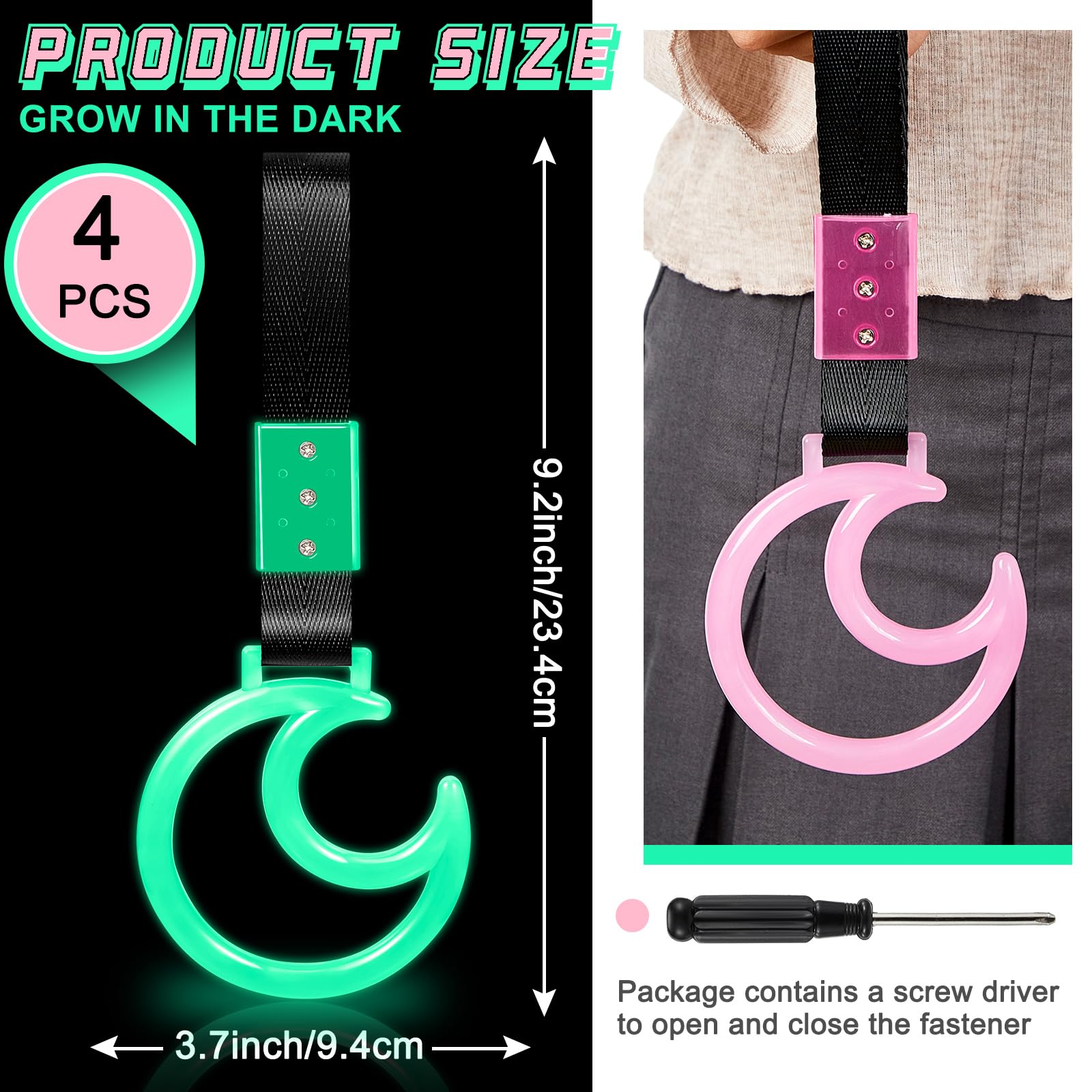 Snapklik.com : Glow Pink Moon Car Handle Straps - Exterior Hang Ring ...