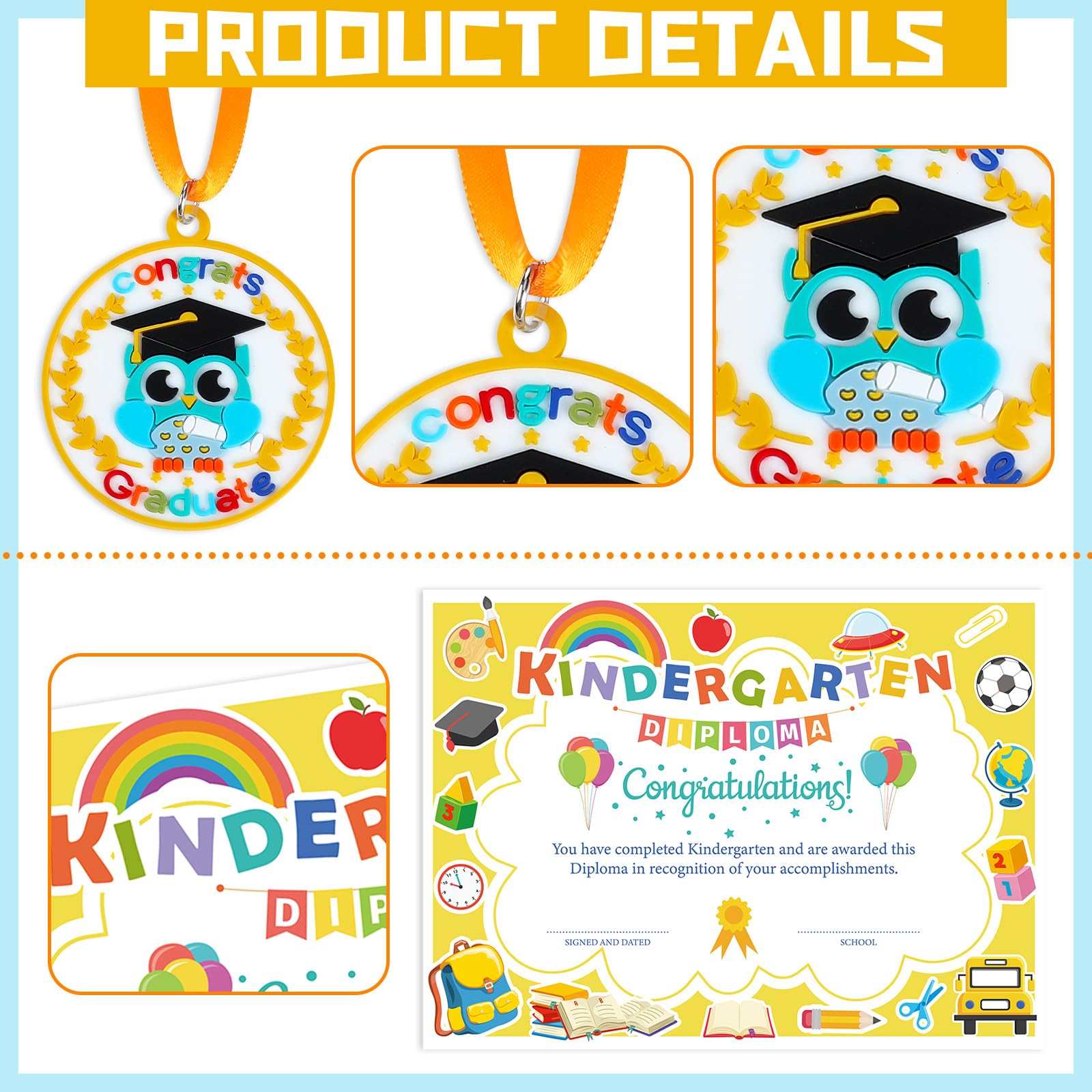 Snapklik.com : Jutom 48 Pcs Kindergarten Graduation Medal And Diploma ...