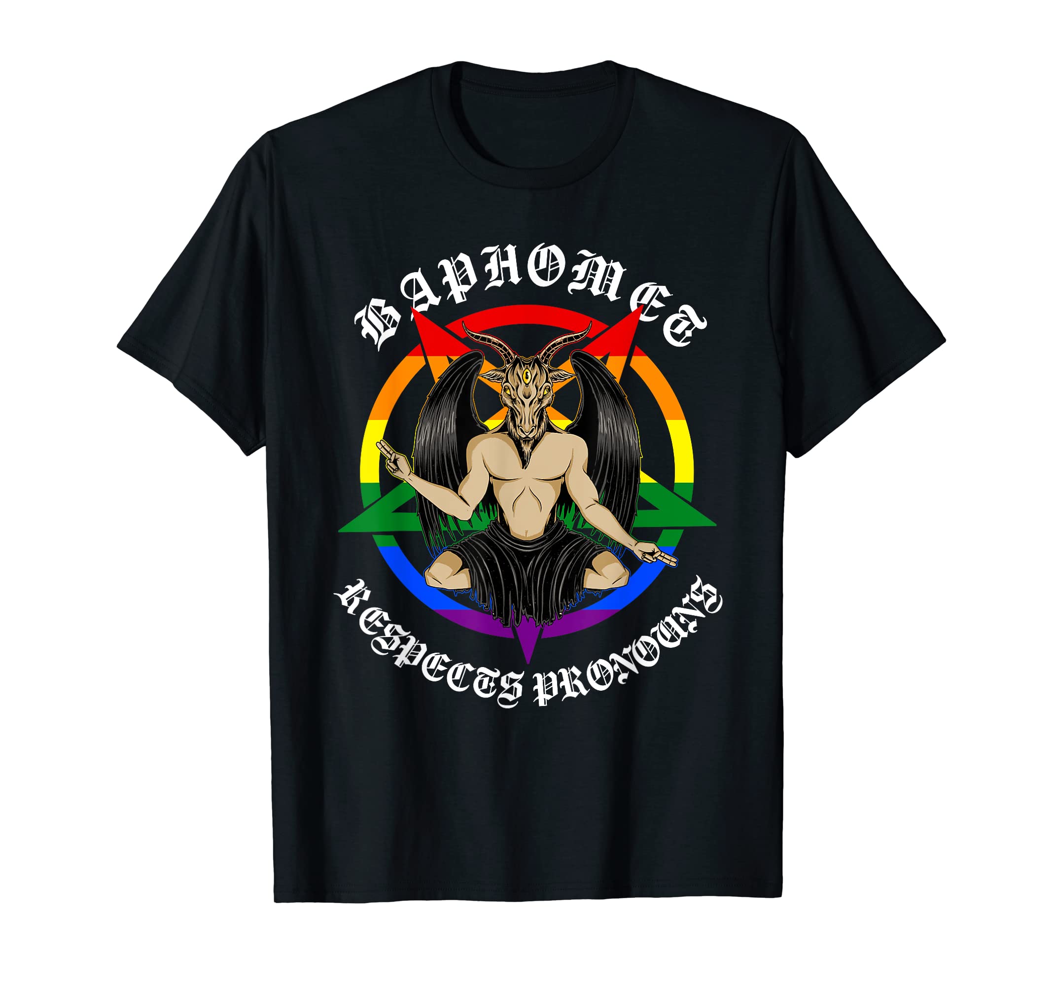 Respects Pronouns Transgender Baphomet LGBTQ Rainbow Trans T-Shirt ...