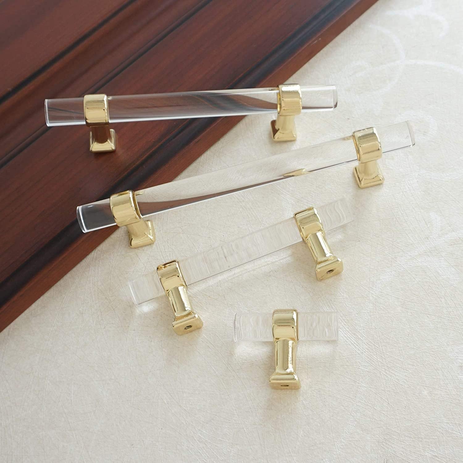 5 Pack Acrylic Cabinet Handles - Modern Gold Cabinet Hardware Drawer ...