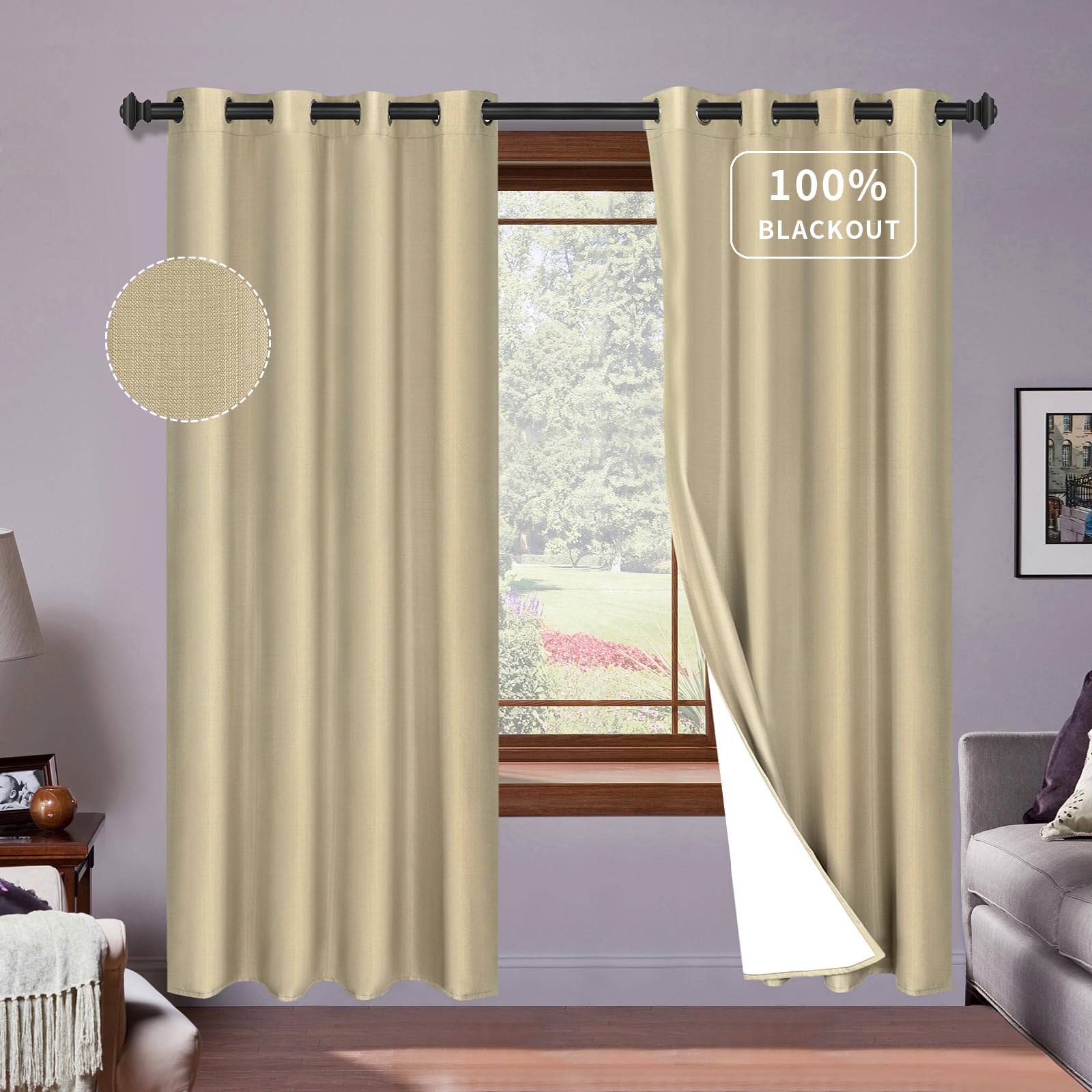 PureFit Linen 100% Blackout Curtains 84 Inch Length 2 Panels Set Room ...