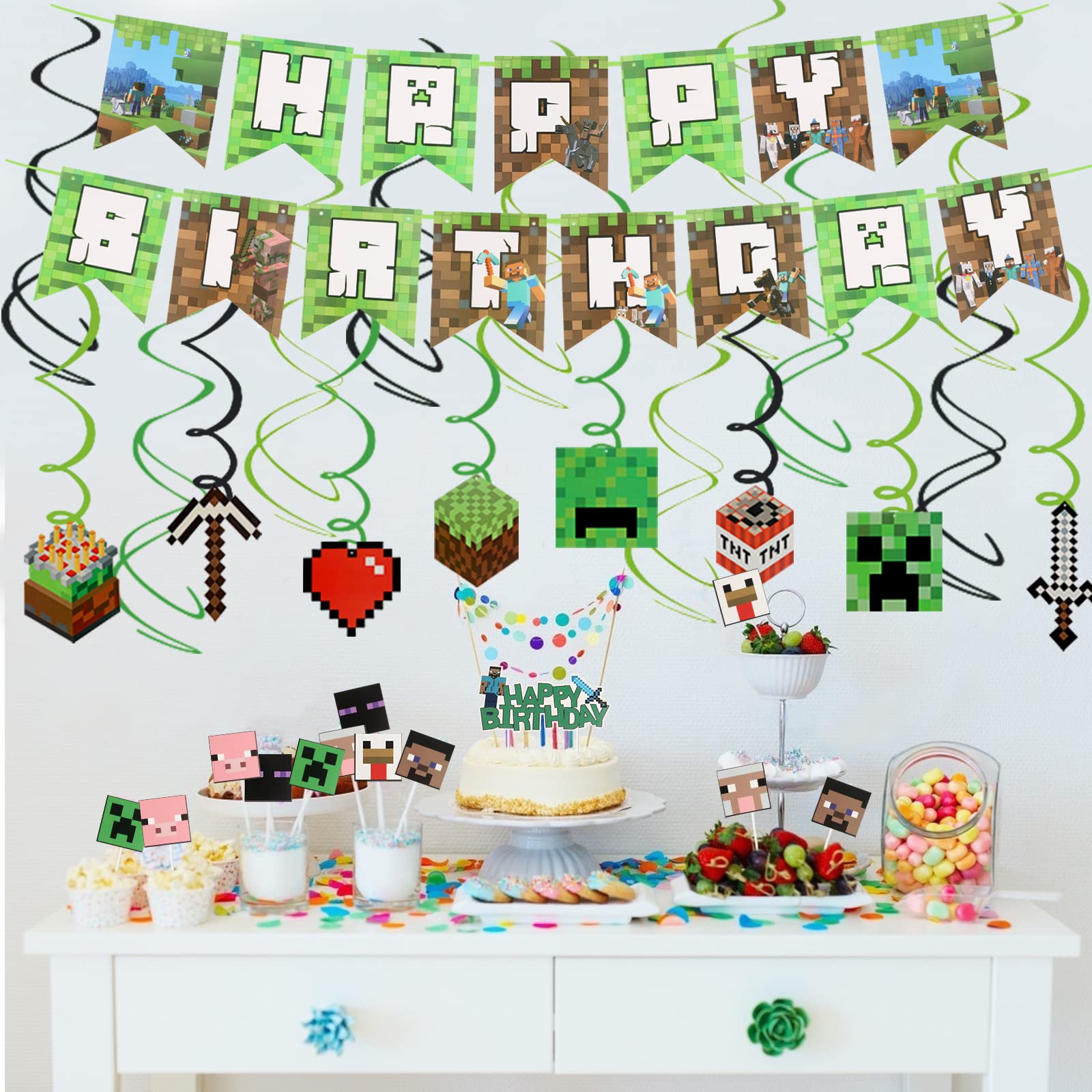 Boy Style Gamer Birthday Party Supplies, Miner Crafting Decorations ...