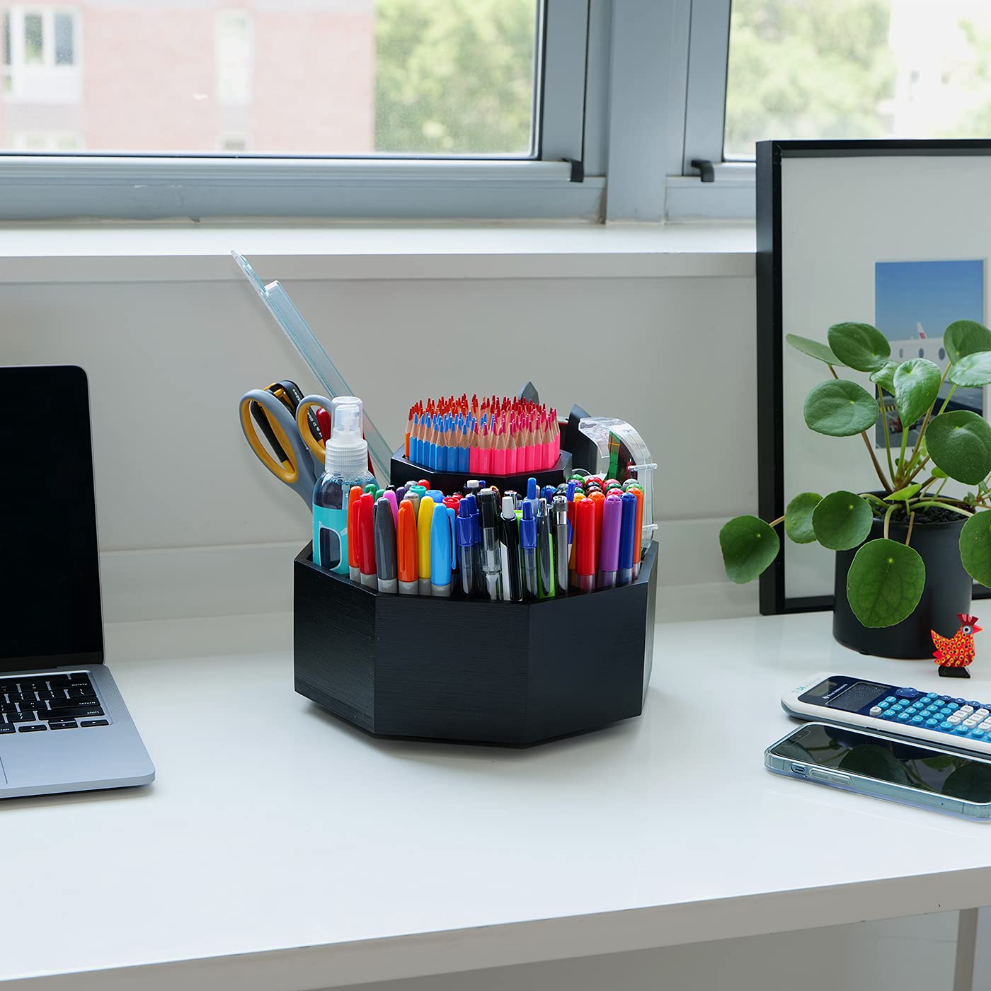 Black Colossal Caddy Bamboo Rotating Art Supply Organizer, 620+ Pencil ...