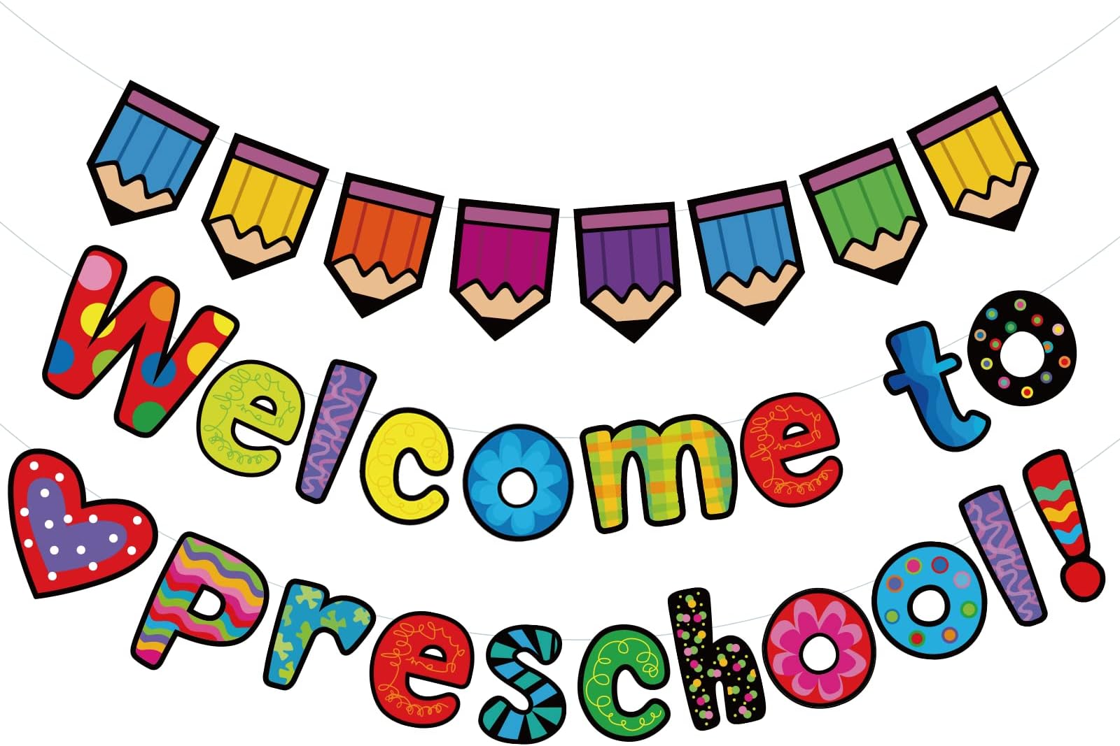 Amazon.com: JKQ Colorful Glittery Welcome to Preschool Banner with ...