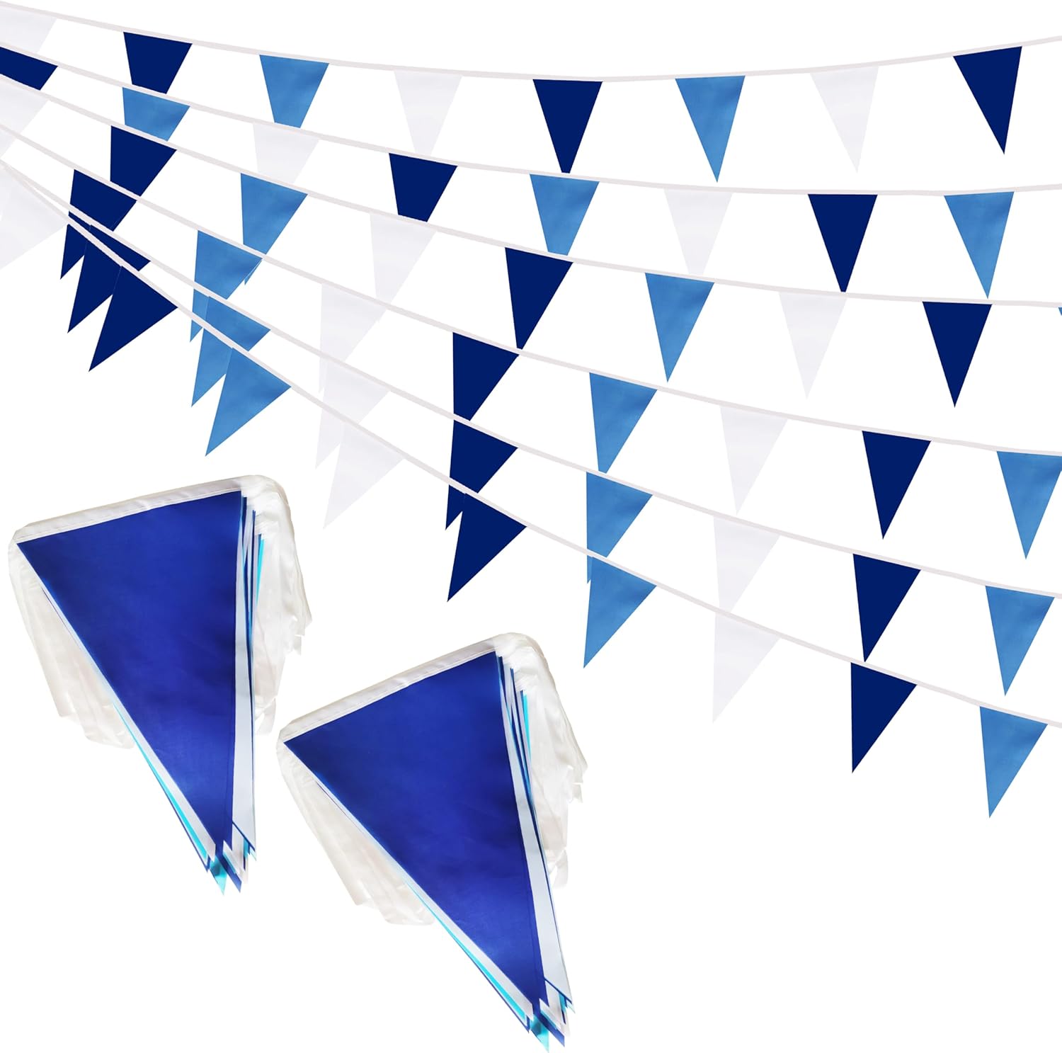 Amazon.com : 100 Feet Blue White & Dark Blue Pennant Banner Flags ...