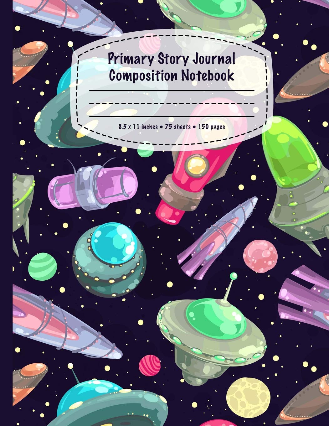 Cartoon UFO Primary Story Journal Composition Notebook: Sketchbook half ...