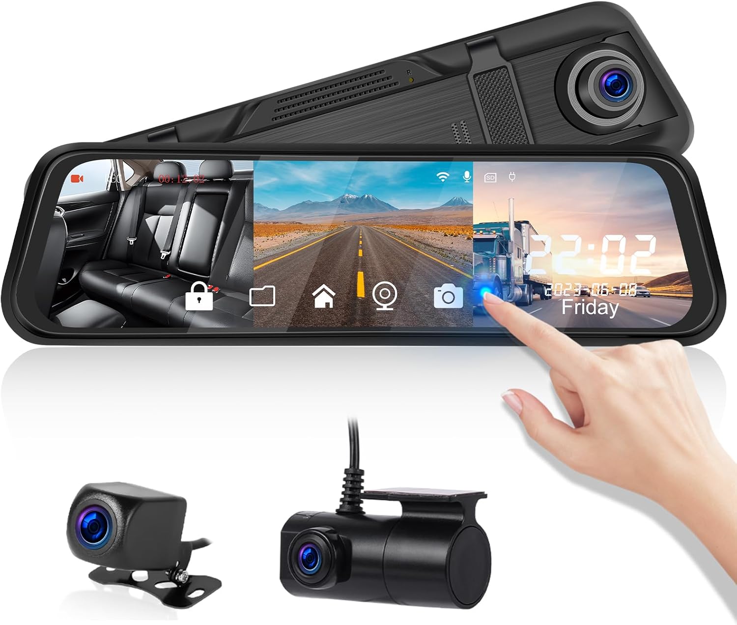 Amazon.com: Mirror Dash Cam,3 Channel Front Inside and Rear Mirror ...