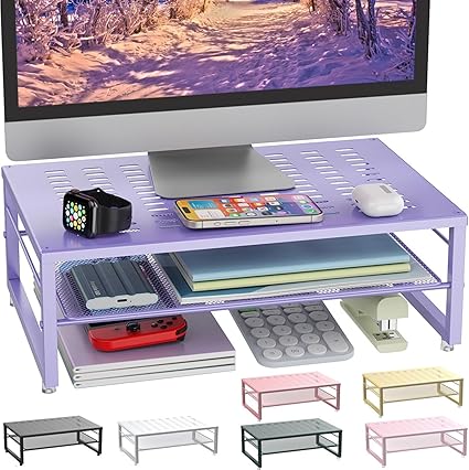 Amazon.com: gianotter 2-Tier Metal Monitor Stand Riser, Office Desk ...