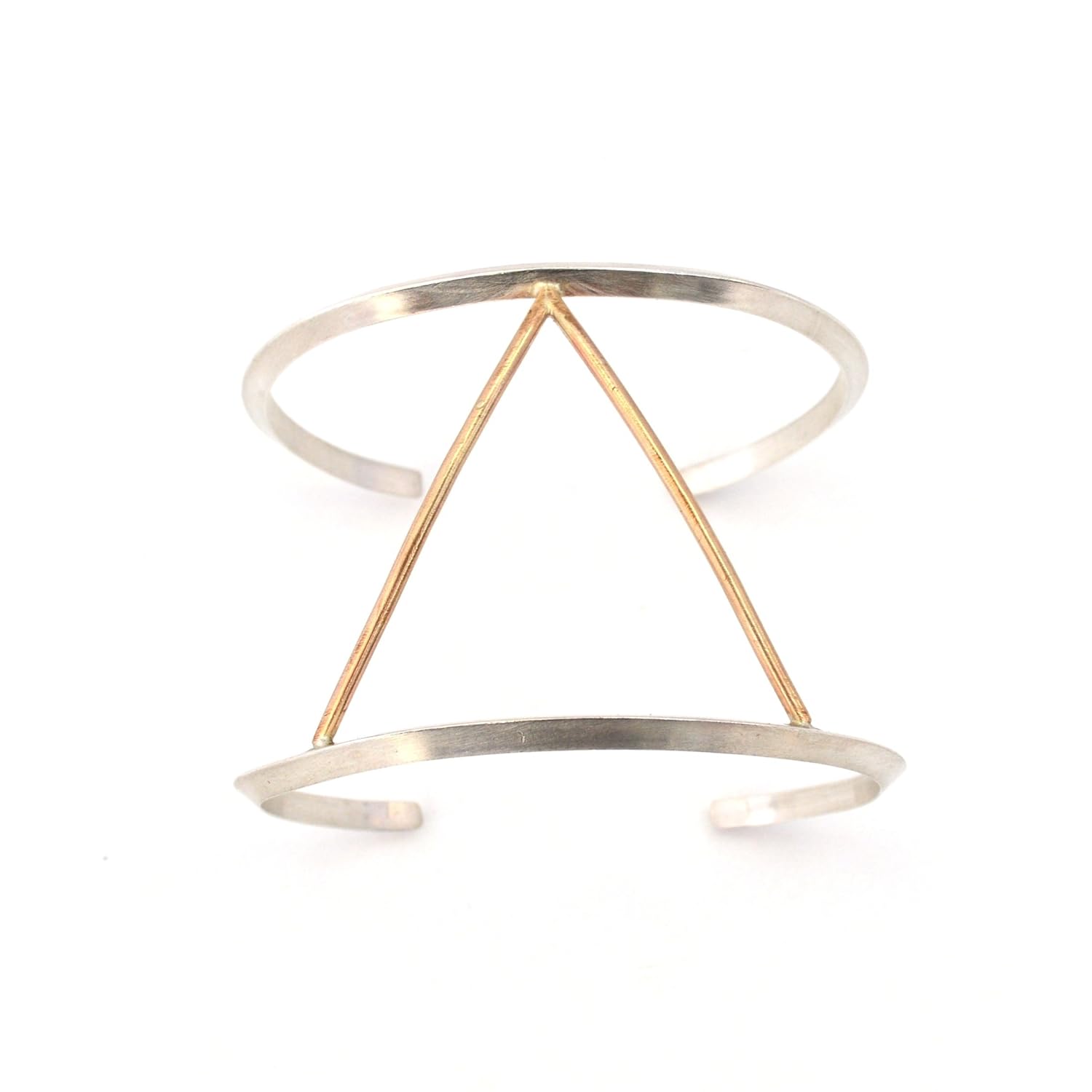 Amazon.com: Silver + Gold Triangle Bracelet - Geometric Cuff : Handmade ...