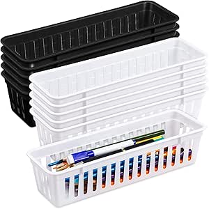 Amazon.com: Domensi 12 Pack Slim Plastic Storage Baskets Tray for ...