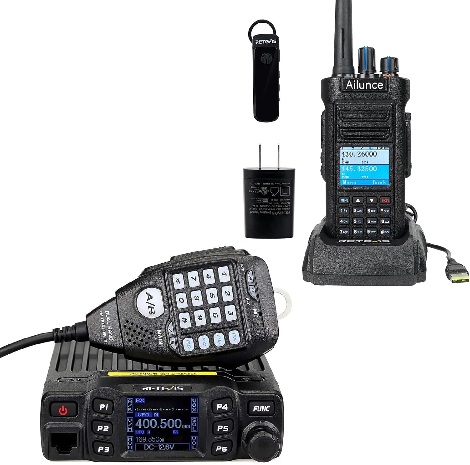 Amazon.com: Retevis RT95 Dual Band Mobile Transceiver(1 Pack) Bundle ...