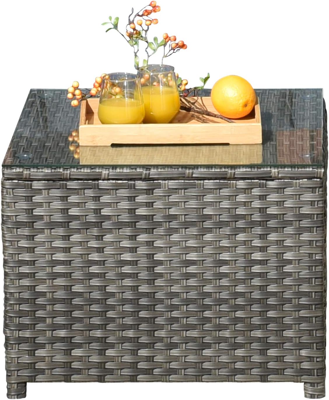 Amazon.com : ovios Outdoor Side Table with Tempered Glass Top, Patio ...