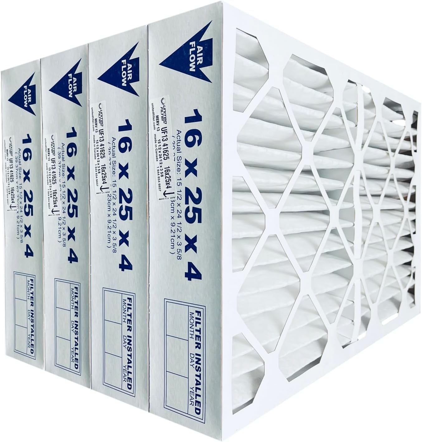 United Filter 16x25x4 MERV 13 Pleated Furnace Air Filter (4-Pack ...