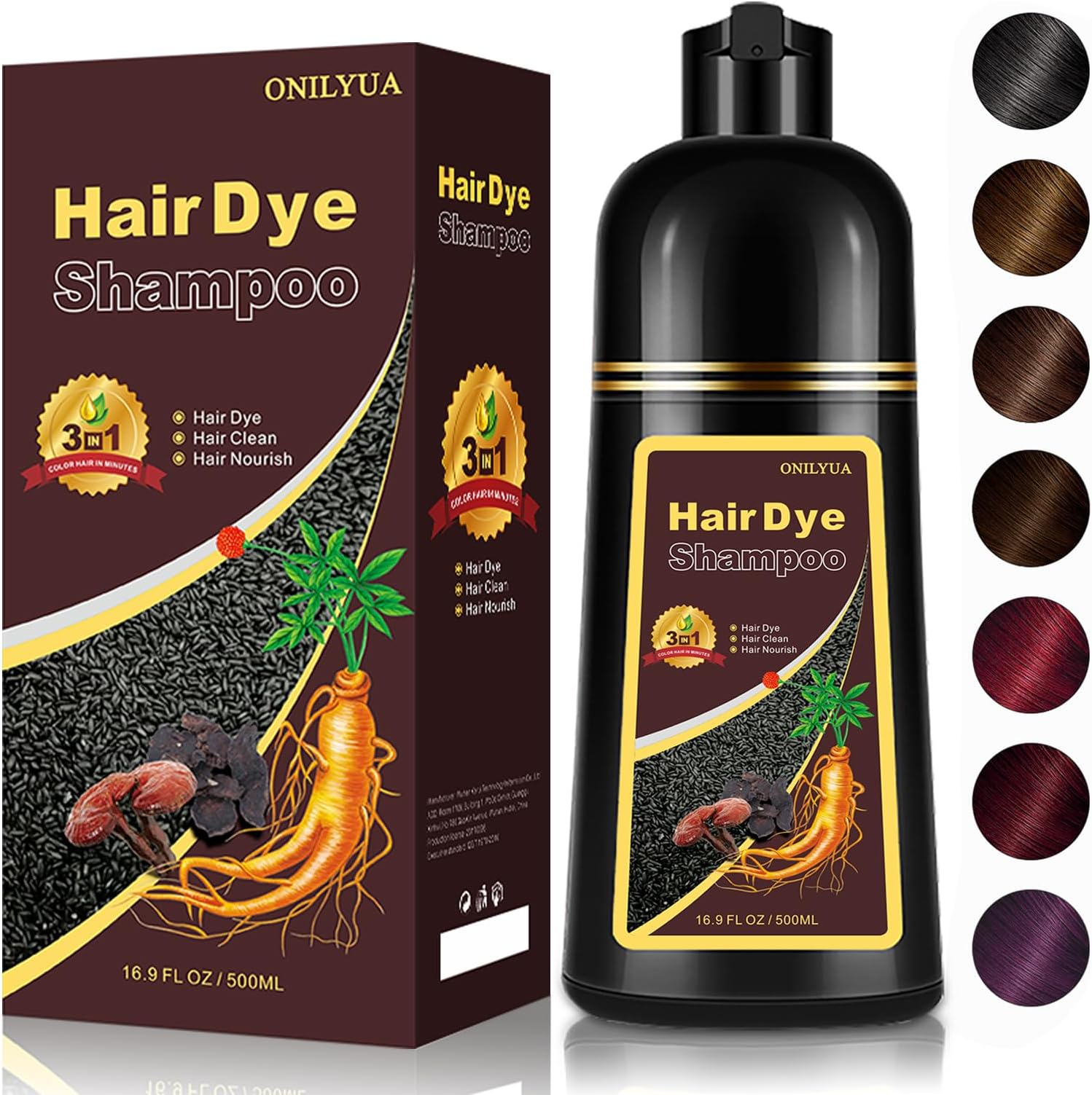 Amazon.com : Chestnut Brown Hair Dye Shampoo 3-in-1, Strong Grey Hair ...