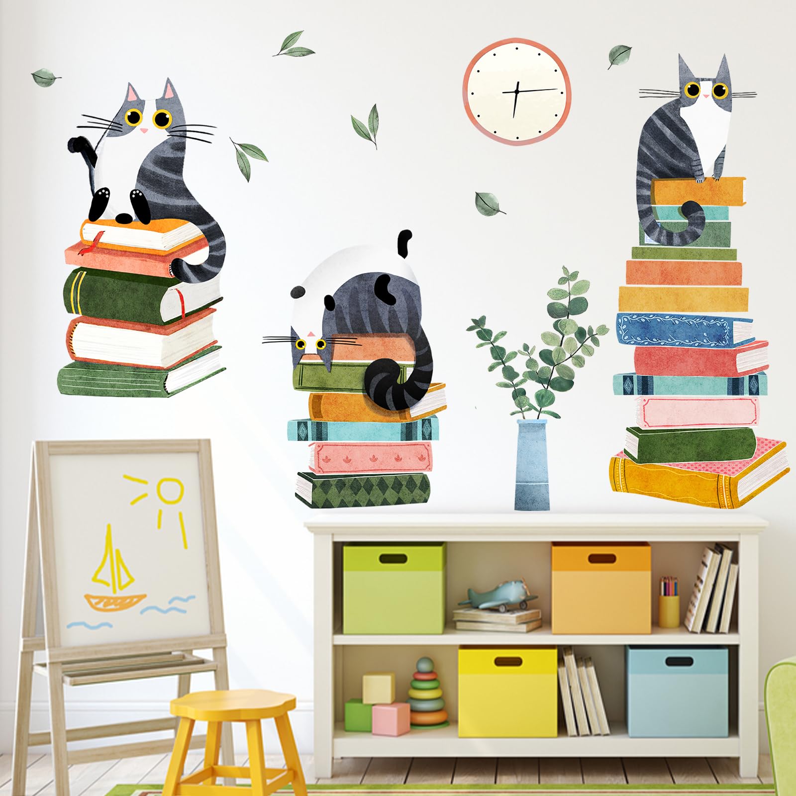 Amazon.com: Mfault Cats Reading Books Wall Decals Stickers, Kitty ...