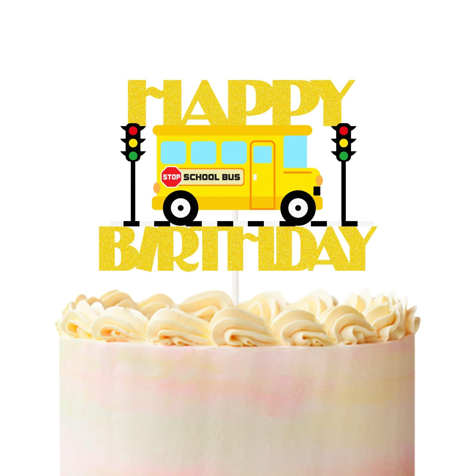Amazon.com: School Bus Happy Birthday Cake Topper,Ready to Rule the ...