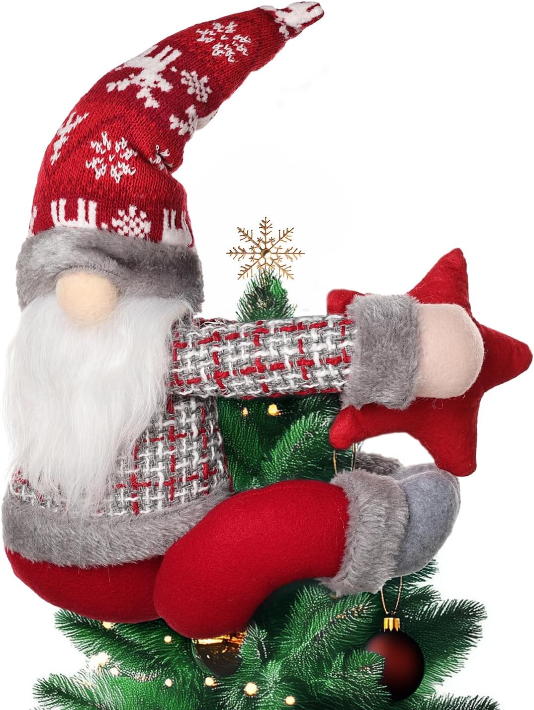 Amazon.com: KINNJAS Christmas Tree Topper - Gnome tree topper, Red ...