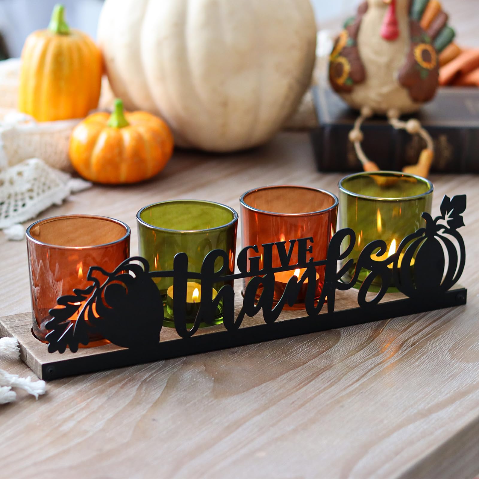 Amazon.com: SYFURNIX Thanksgiving Centerpieces Glass Tealight Votive ...