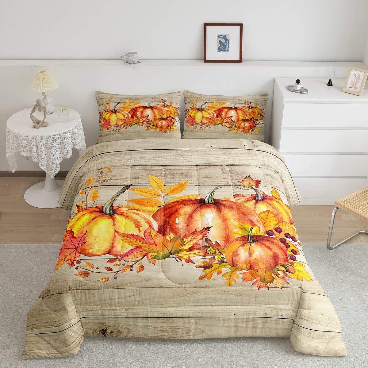 Amazon.com: Happy Thanksgiving Fall Harvest Comforter Set Farm Leaves ...