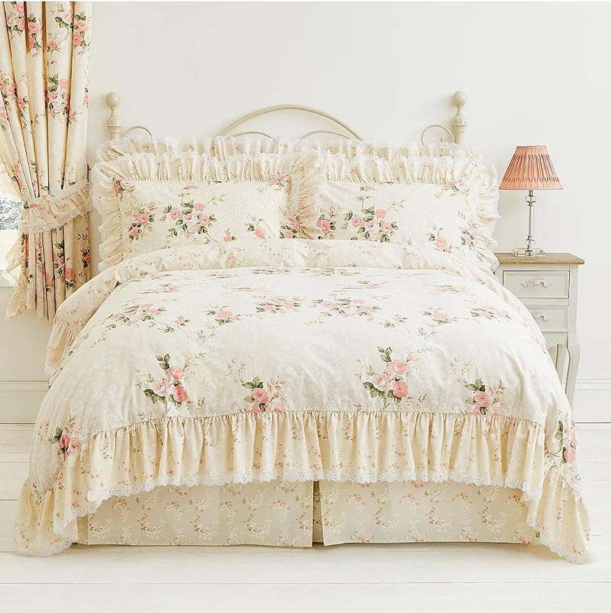 VANTONA | Charlotte Quilt Cover Set | Cream : Amazon.co.uk: Home & Kitchen