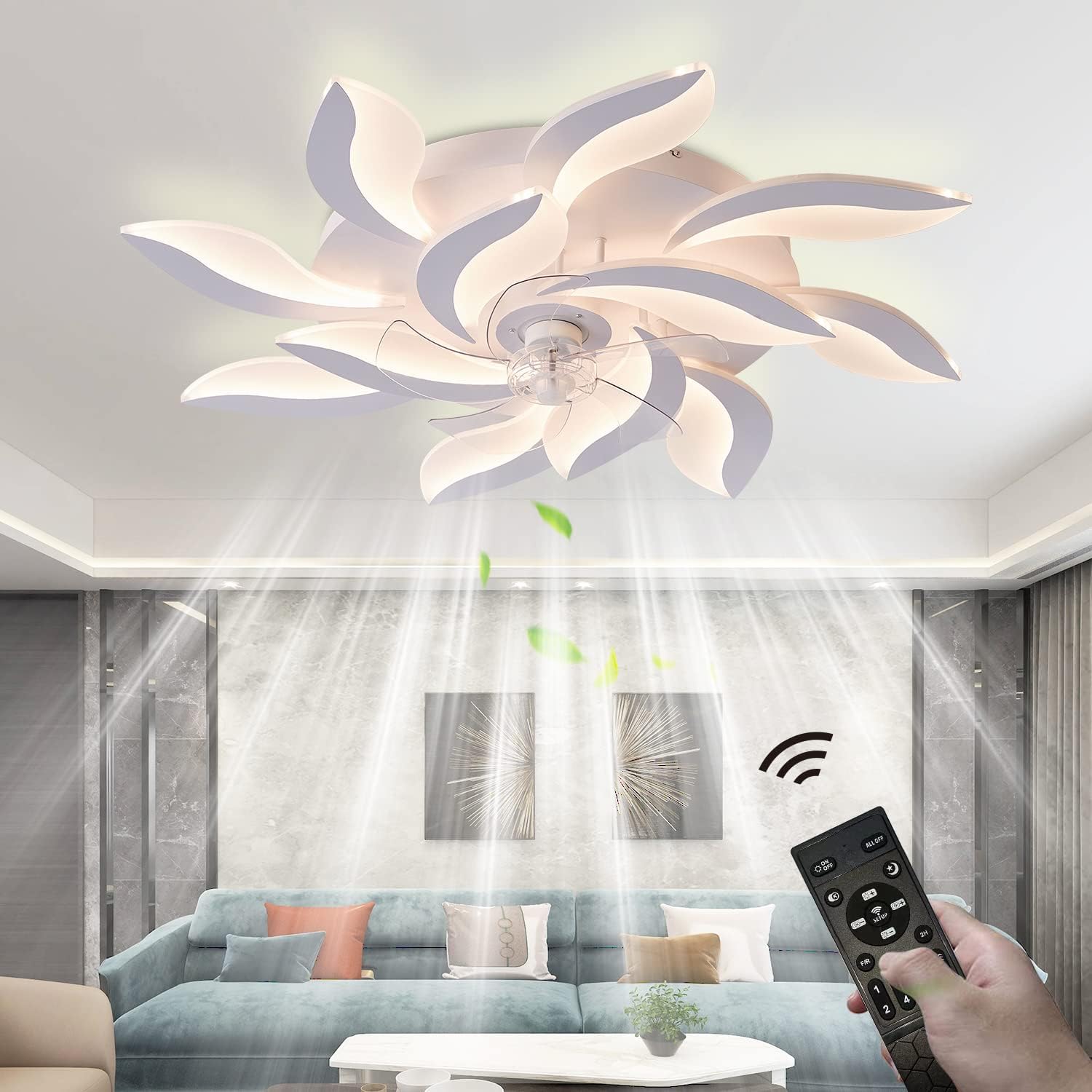 LVZECHEN 76CM Smart Ceiling Light with Fan DC Motor 6 Gear Reversible ...