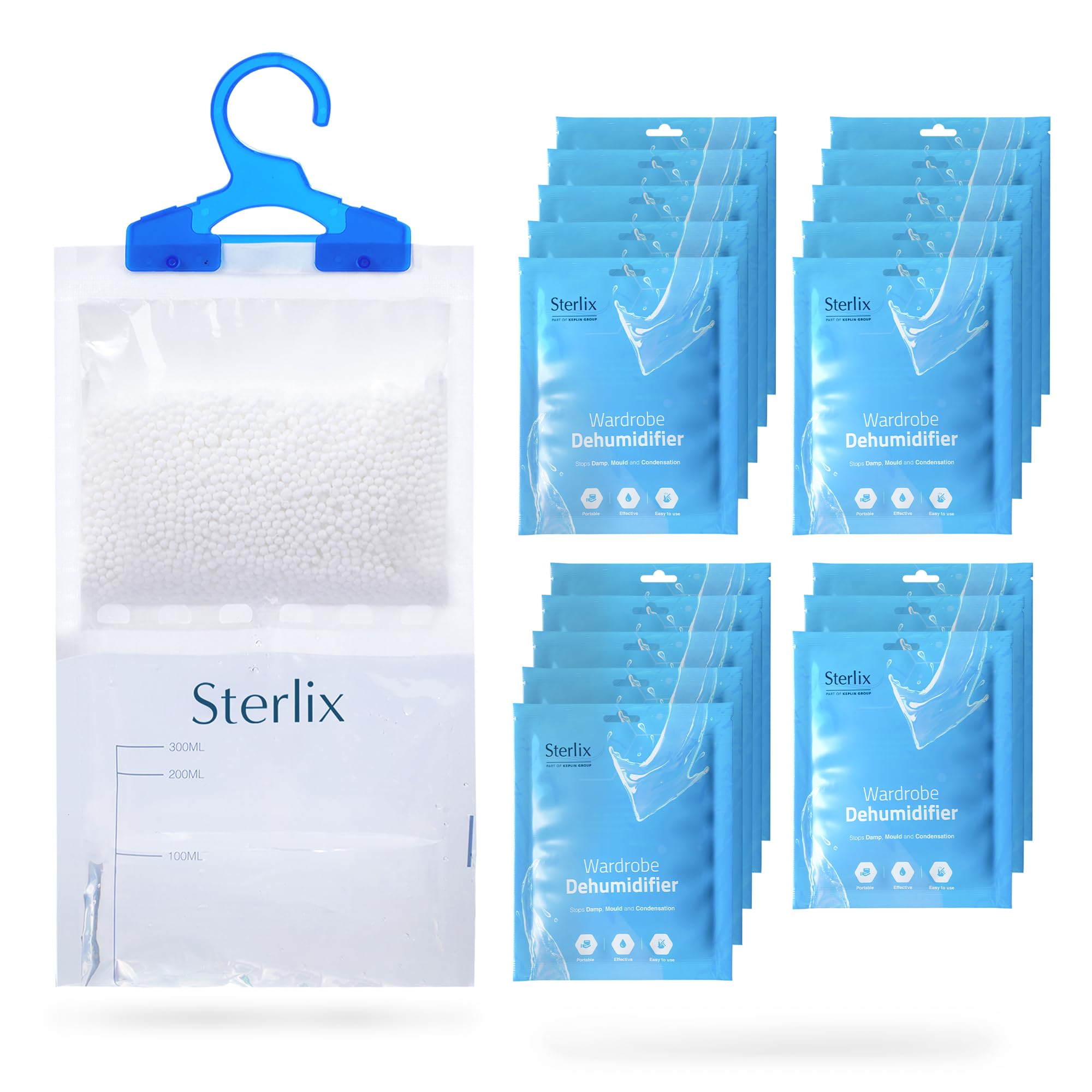 Sterlix 18 Pack Hanging Wardrobe Dehumidifier Bags with Moisture Trap ...