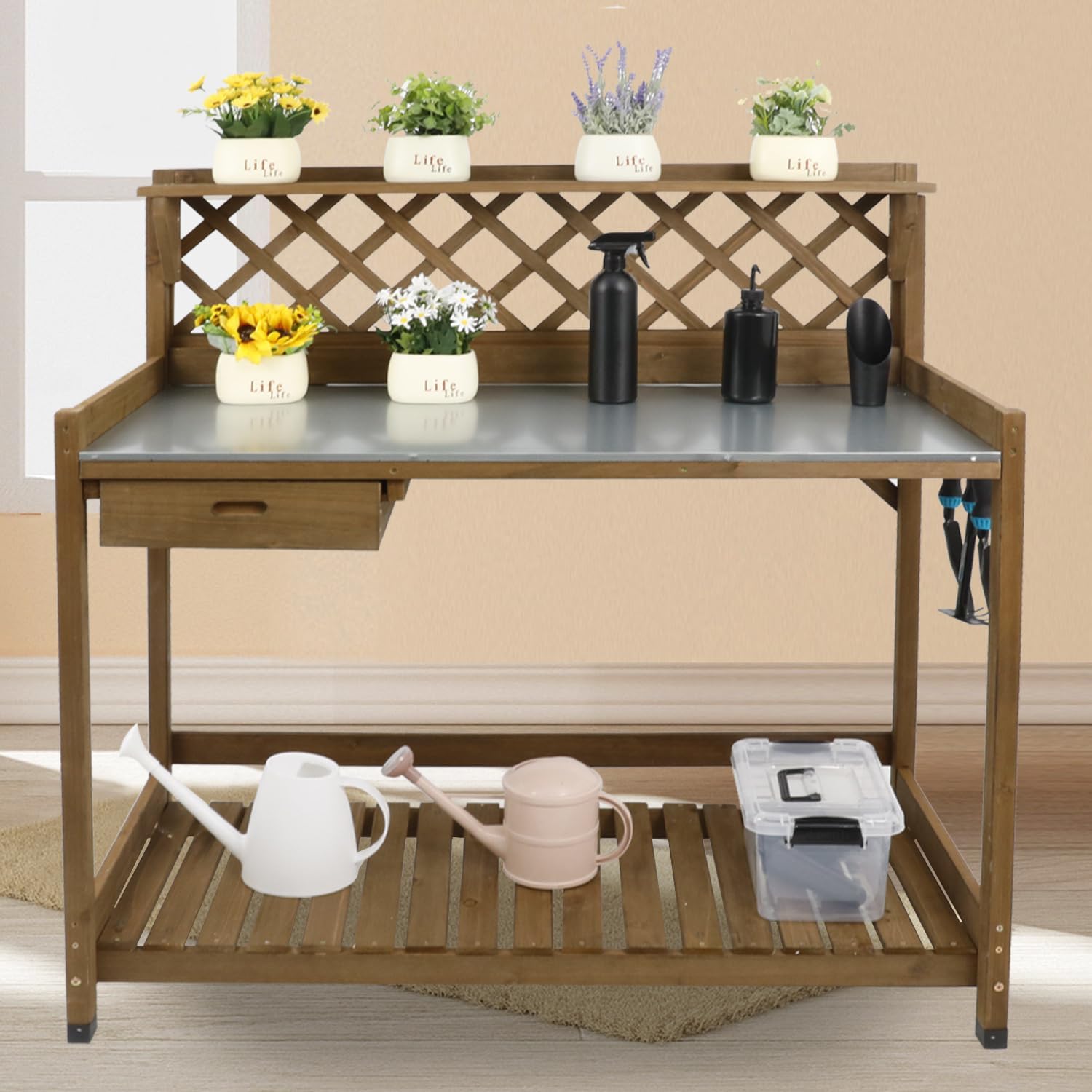 Amazon.com: CutuLi Outdoor Garden Potting Bench Table Rolling Planting ...