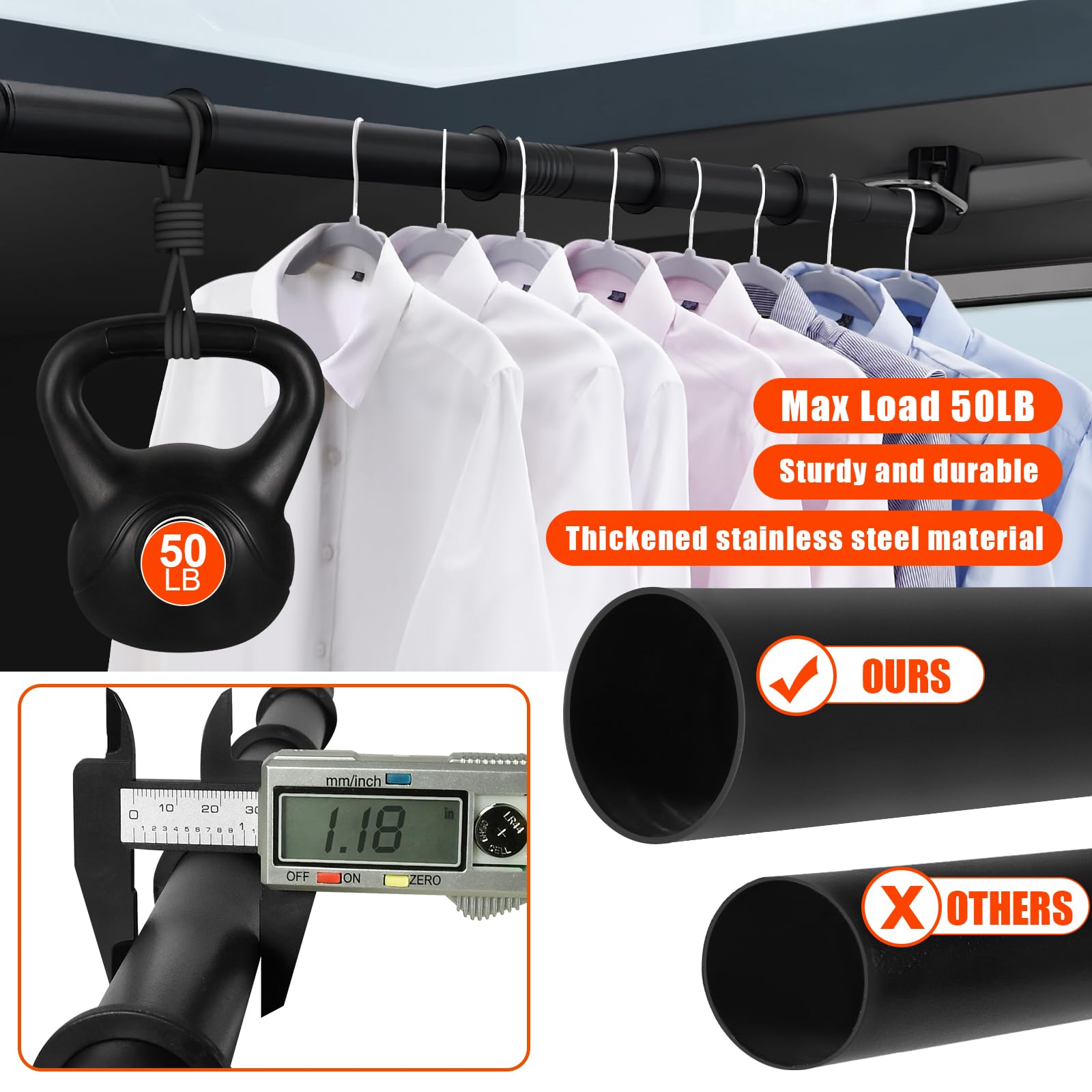 Snapklik.com : Car Clothes Hanger Bar, 30-63 Inches Expandable Heavy ...