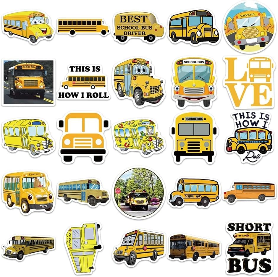 50Pcs Trendy Cartoon Yellow School Bus Graffiti Skateboard Helmet ...