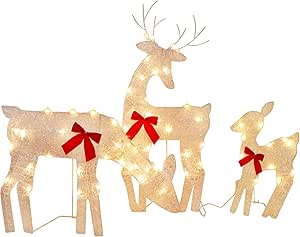 Amazon.com: Twinkle Star 3 Pack Tinsel Reindeer Family Lighted 2D Deer Christmas Decor, with ...