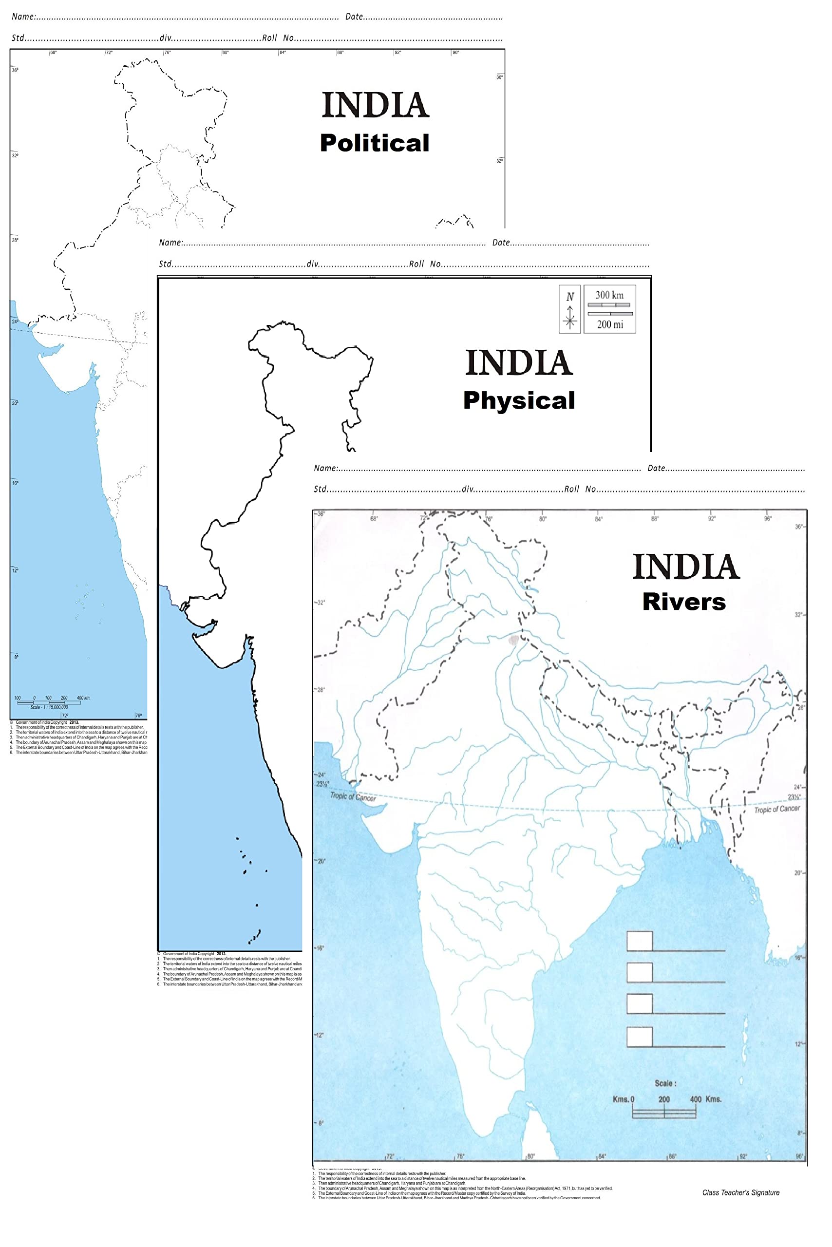 Buy India Political, India Physical & India Rivers (Each 100 Nos ...
